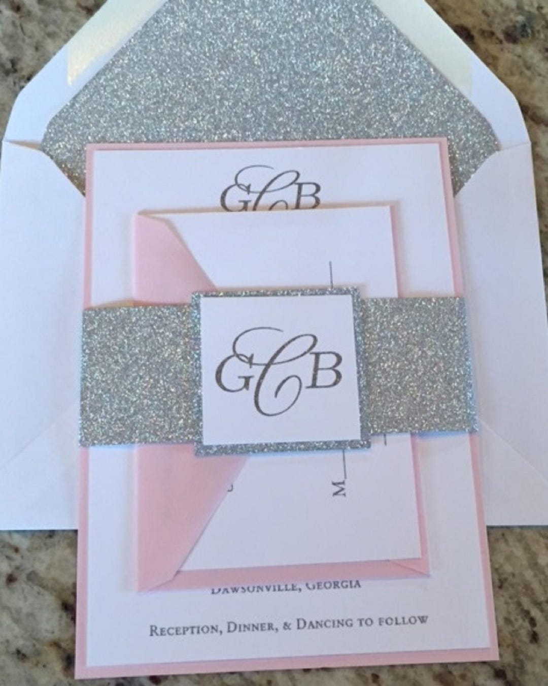 Pink Sparkle Wedding Invitations With Belly Band, Glitter Wedding ...