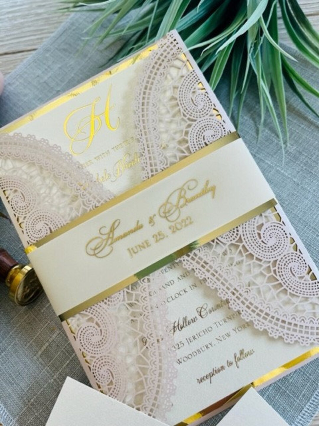 Laser Cut Wedding Invitation Set, Gold Foil Printed Invitation, Vellum ...