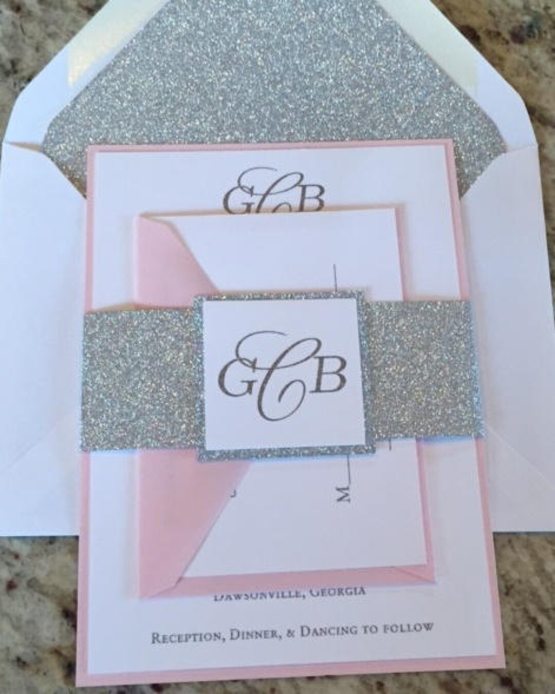 Pink Sparkle Wedding Invitations With Belly Band, Glitter Wedding ...
