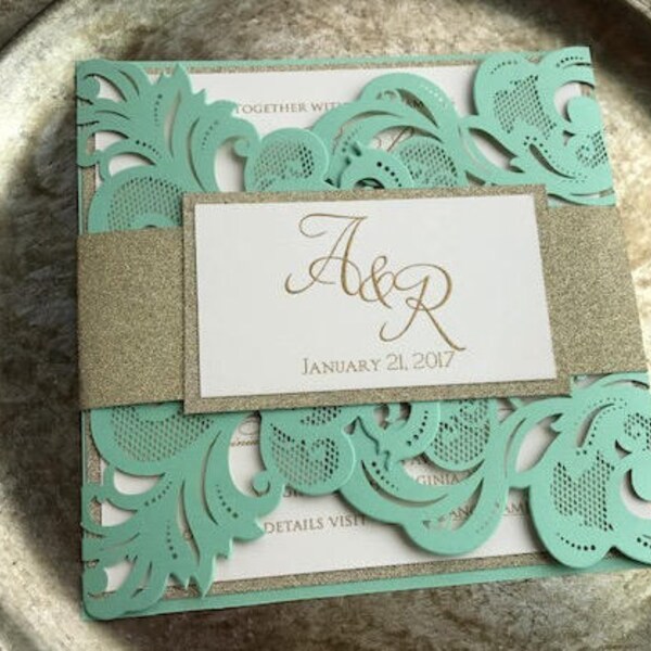 Mint Wedding Invite - Etsy