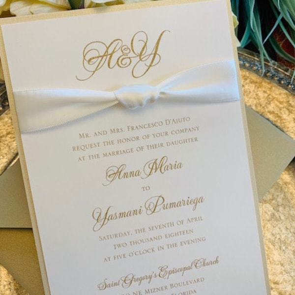 Elegant Ribbon Wedding Invitations - Etsy