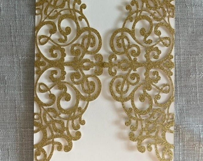 Gold Glitter Laser Cut Wedding Invitation Pockets - Set of 25 - Etsy