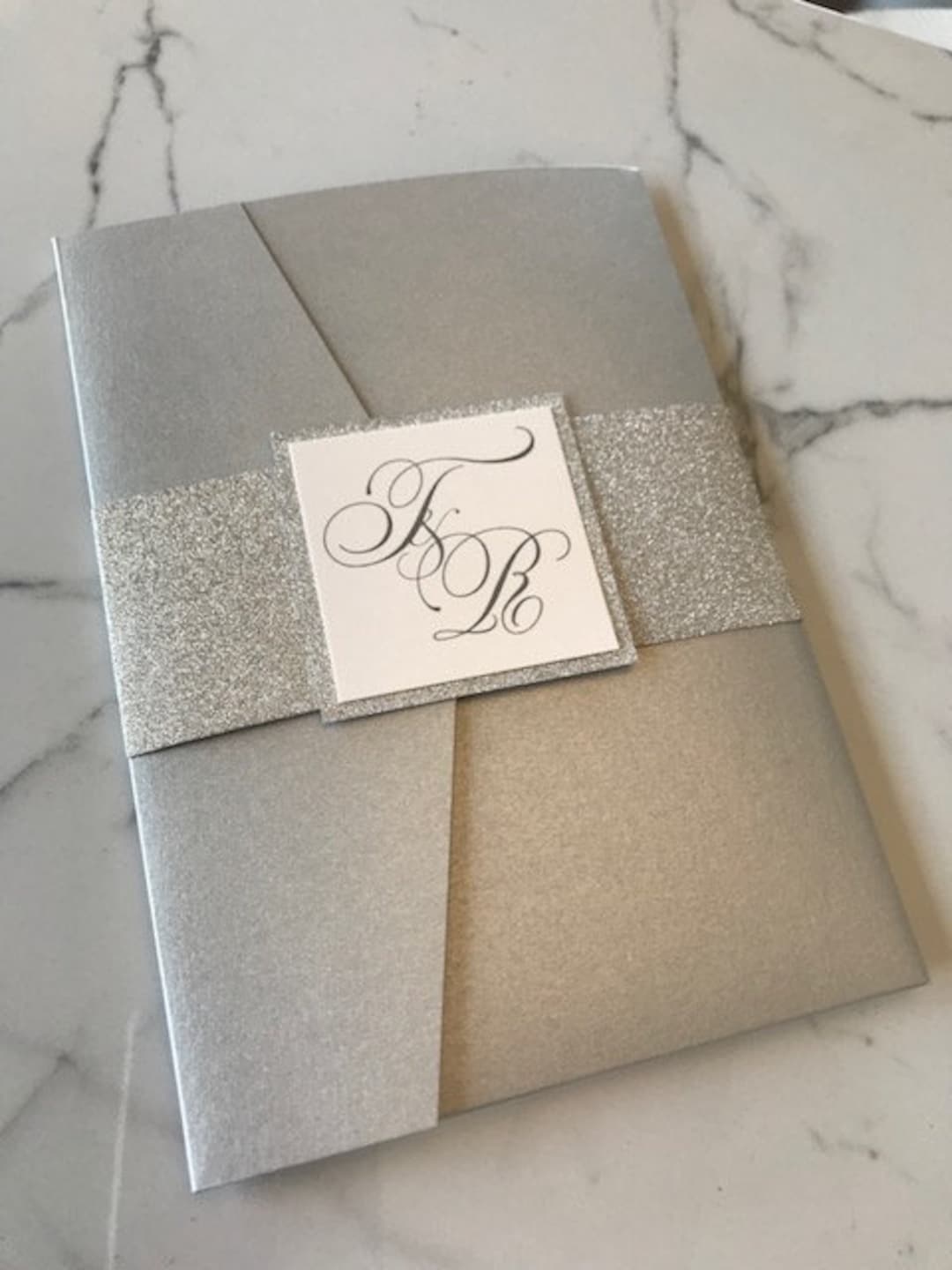 Silver Wedding Invitations, Silver Glitter Pocket Wedding Invitation ...