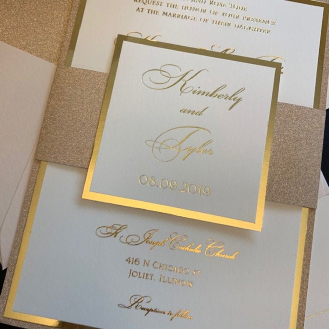 Sparkle Rose Gold Wedding Invitation Set, Rose Gold and Gold Foil ...