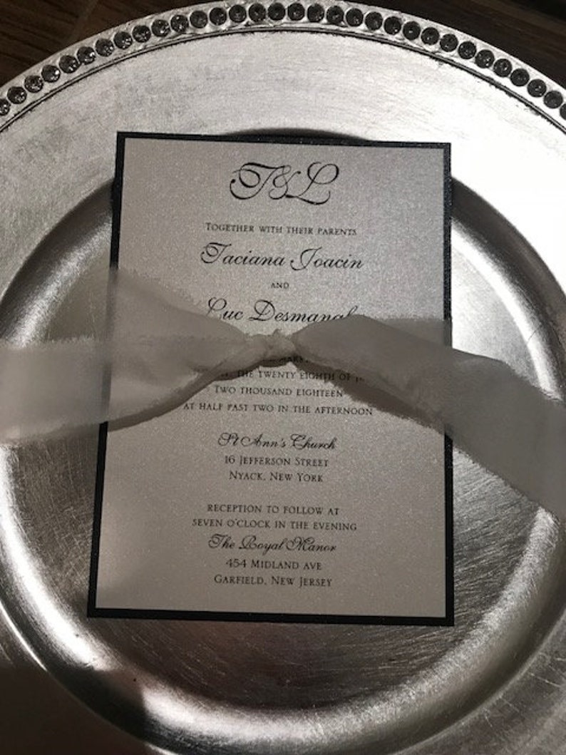 Black and White Classic Wedding Invitation Silk Ribbon | Etsy