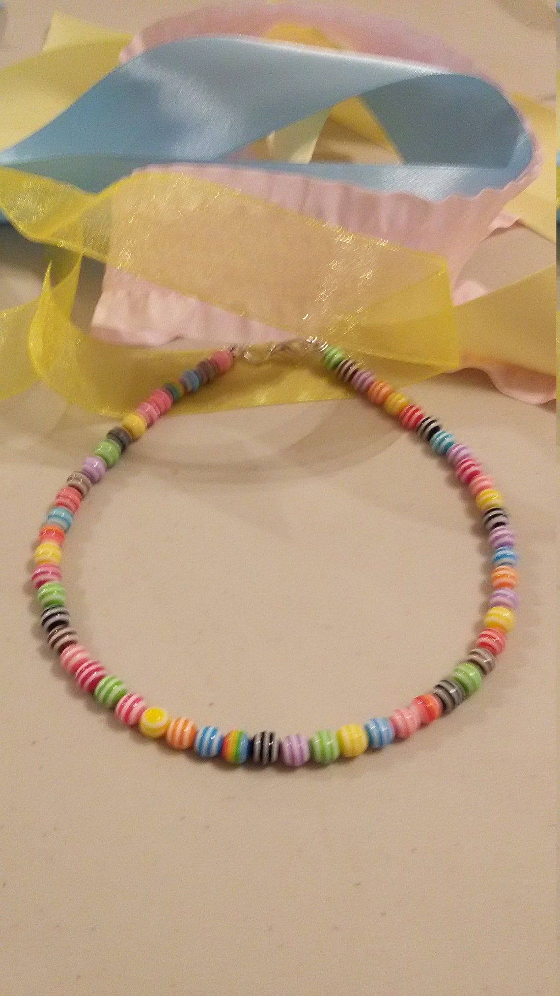 Little Girl Choker, Primary Colored Striped Acrylic Beads With Single ...