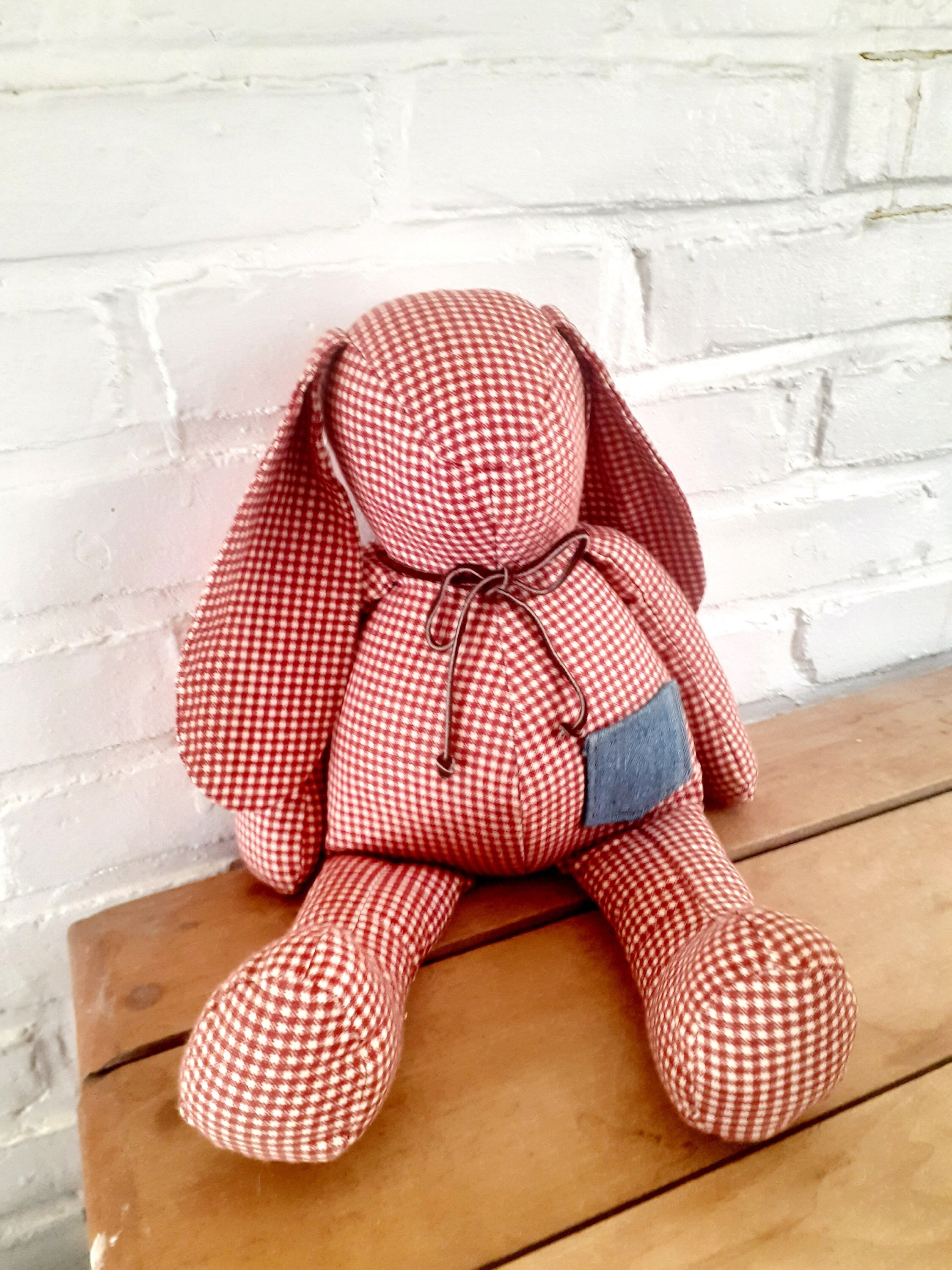 Bunny Rabbit Stuffed Toy Replica, Vintage Style, Handmade, Red Gingham ...