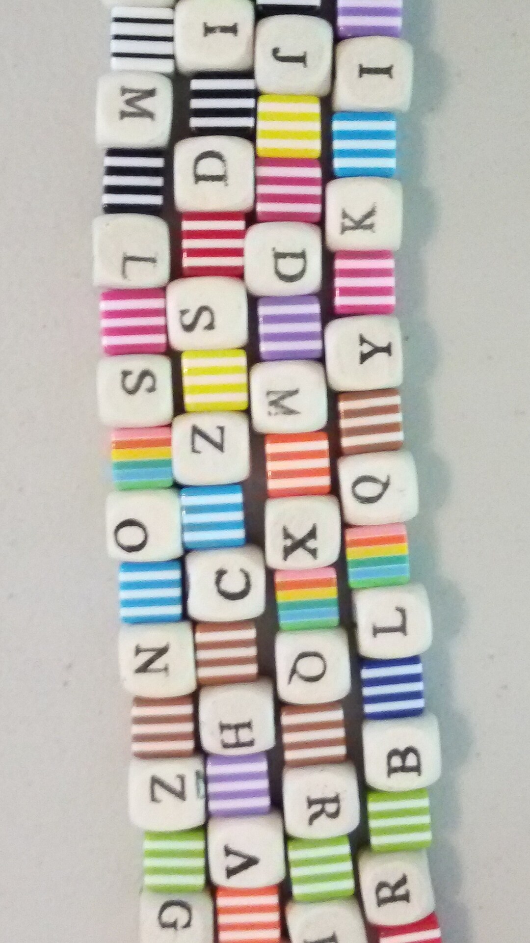 Alphabet Soup Necklace, ABC Blocks With Striped Block Beads & Suede ...