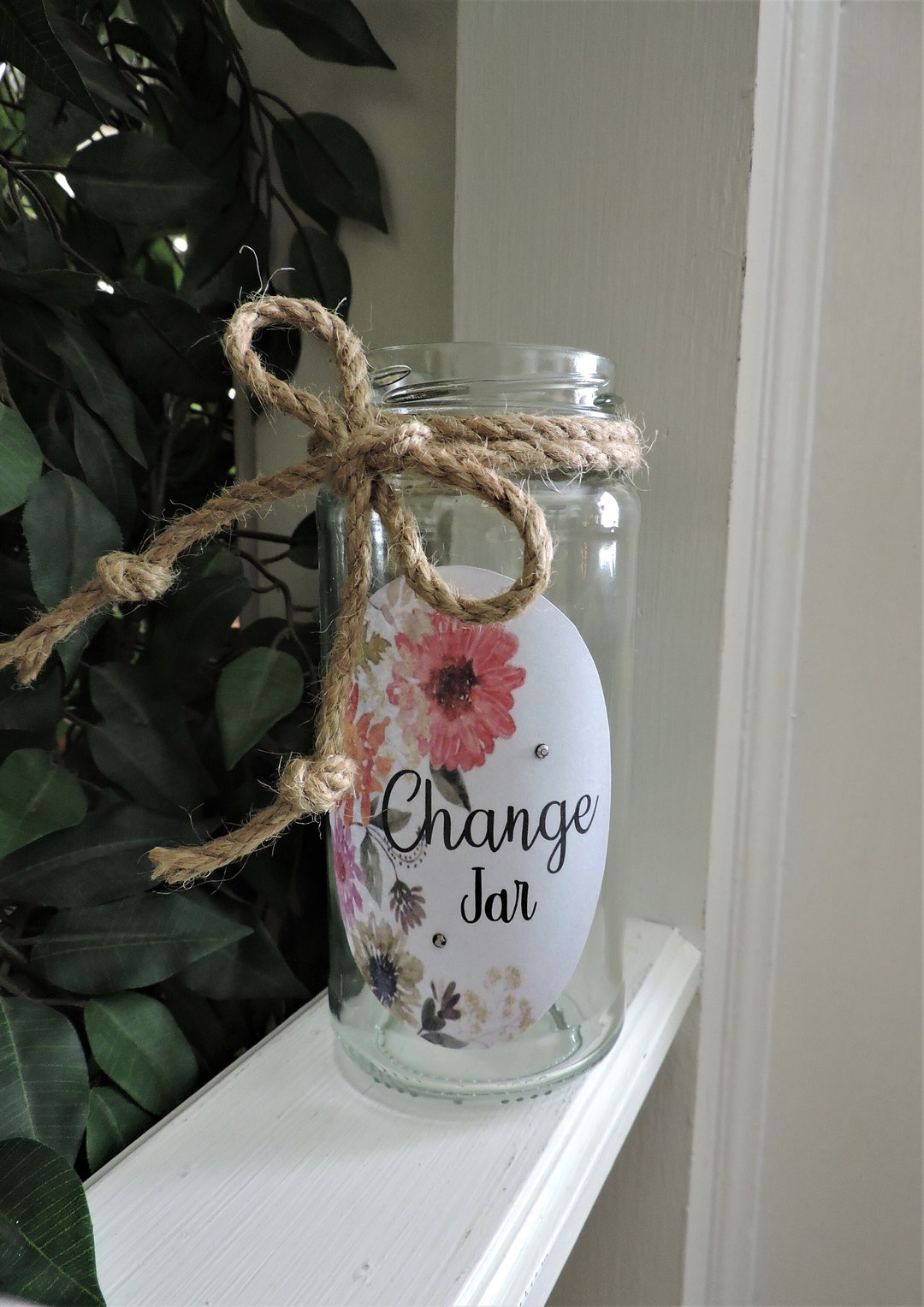 Glass Change Jar Pink Coin Jar Women's Gifts Kitchen Decor Laundry Room ...