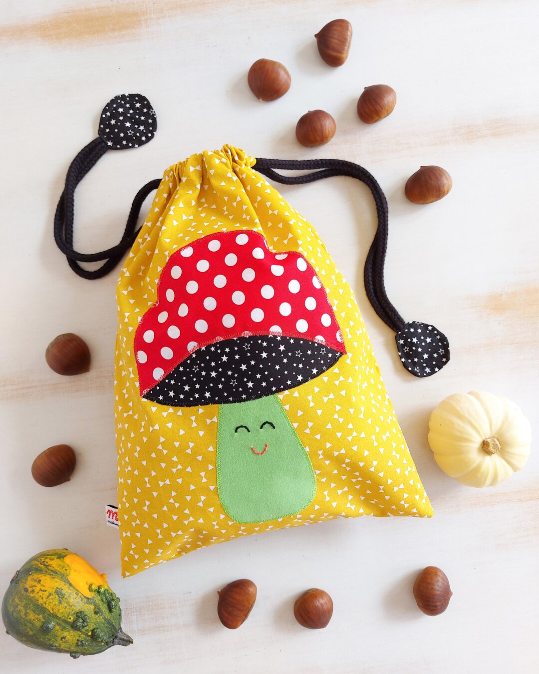 Handmade Mushroom Drawstring Bag: Kids Snack & Clothes Pouch - Etsy