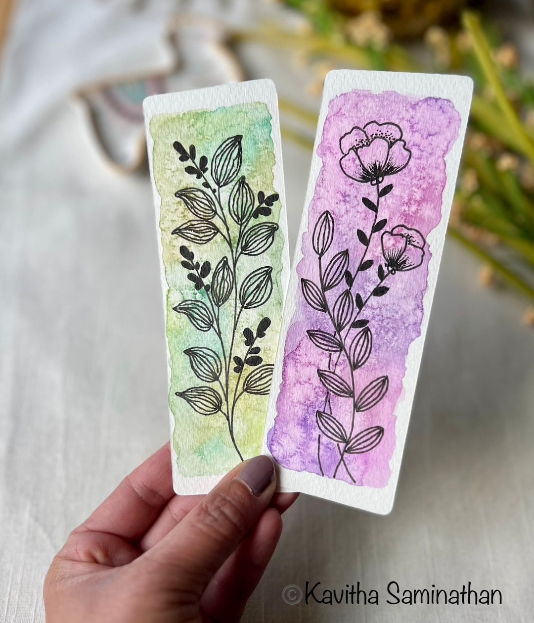 Hand Painted Bookmarks, Watercolor Artwork, Floral Bookmarks, Pink ...