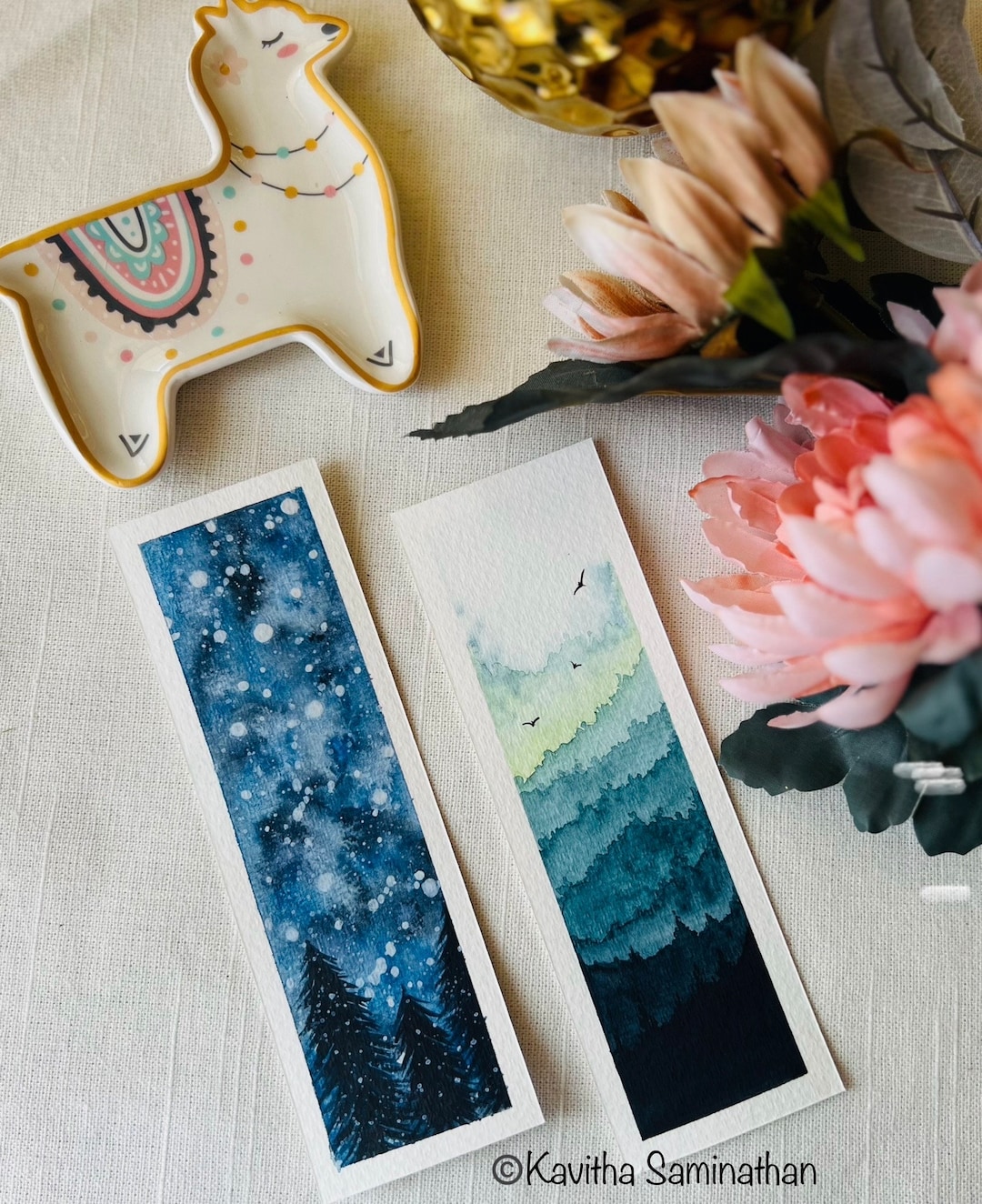 Set of 2 Hand Painted Bookmarks, Watercolor Artwork, Landscape ...