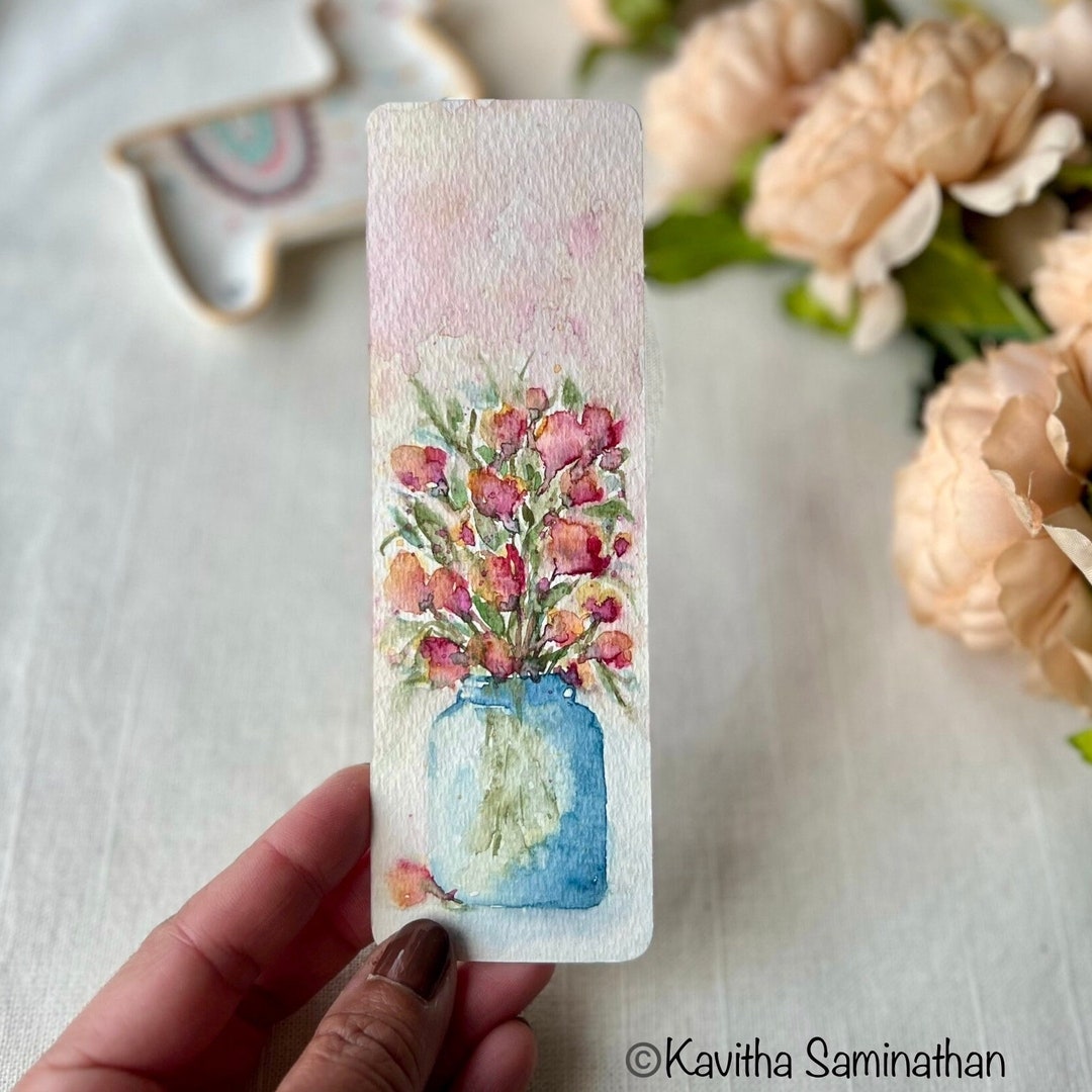 Hand Painted Bookmark, Watercolor Artwork, Floral Bookmark, Pink Flower ...