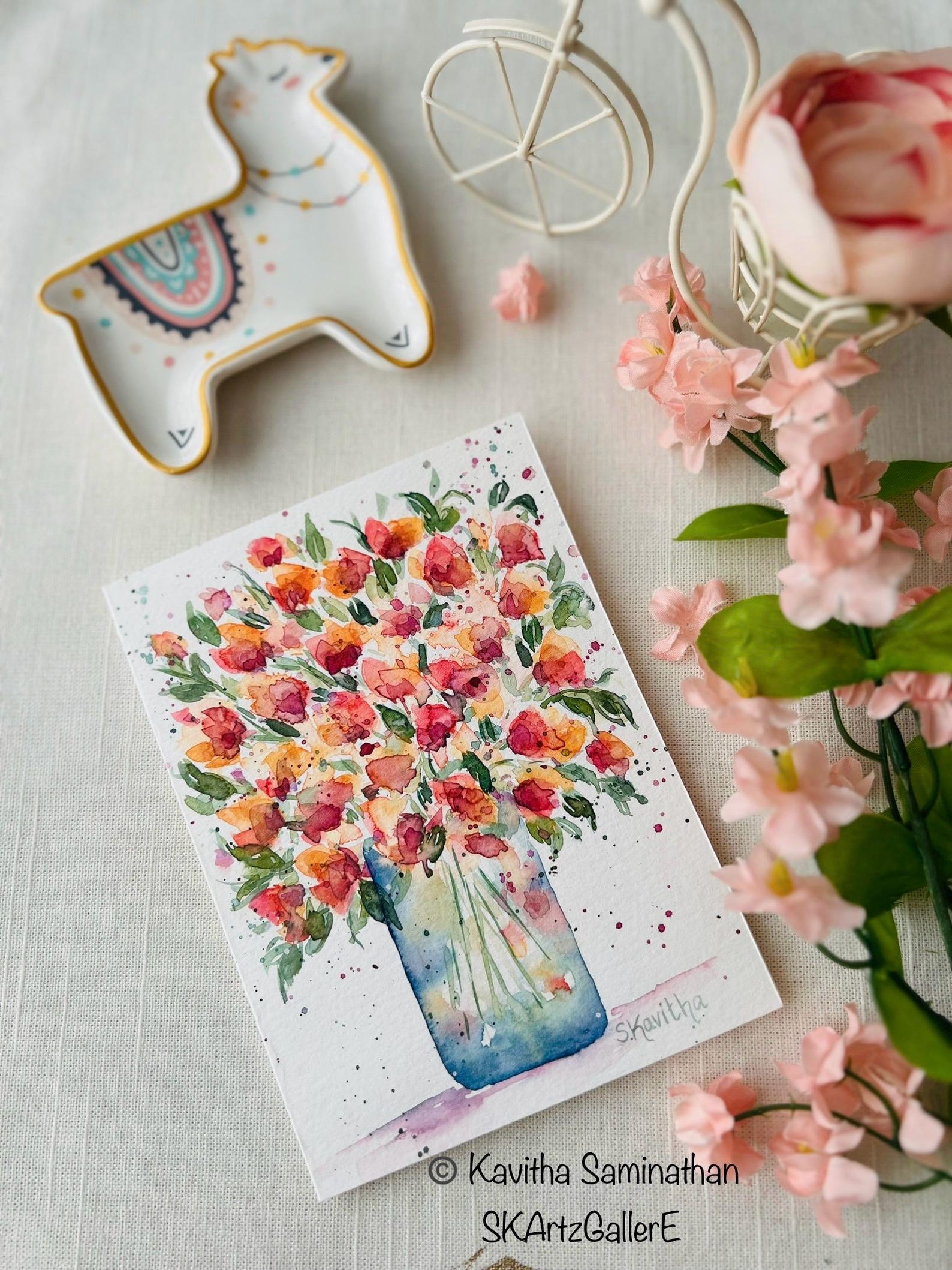 Hand Painted Card, Original Watercolor Painting, Colorfu Watercolor ...