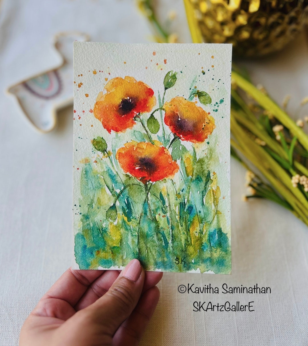 Original Watercolor Painting, Poppy Painting, Watercolor Poppies, Loose ...