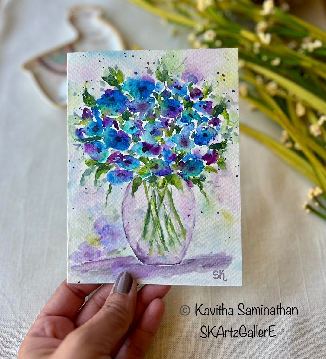 Hand Painted Card, Original Watercolor Painting, Vibrant Watercolor ...