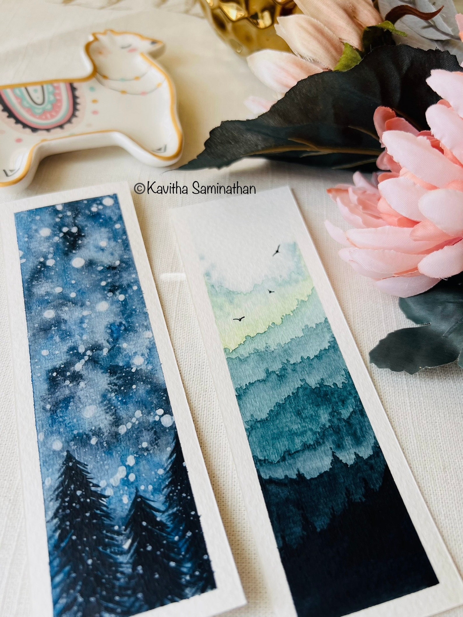 Set of 2 Hand Painted Bookmarks, Watercolor Artwork, Landscape ...
