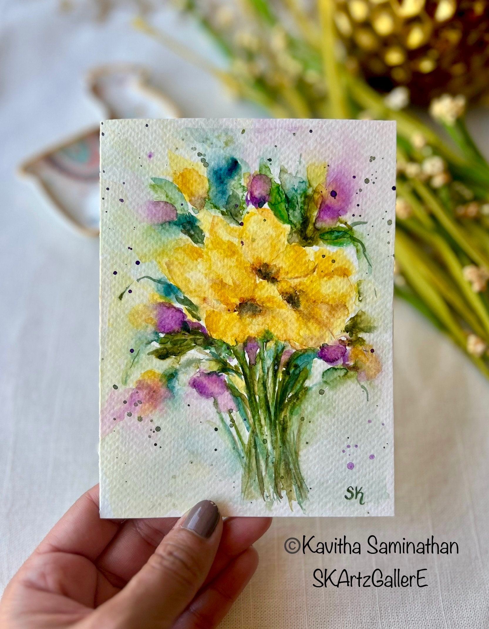 Hand Painted Card, Original Watercolor Painting, Daffodils Watercolor ...