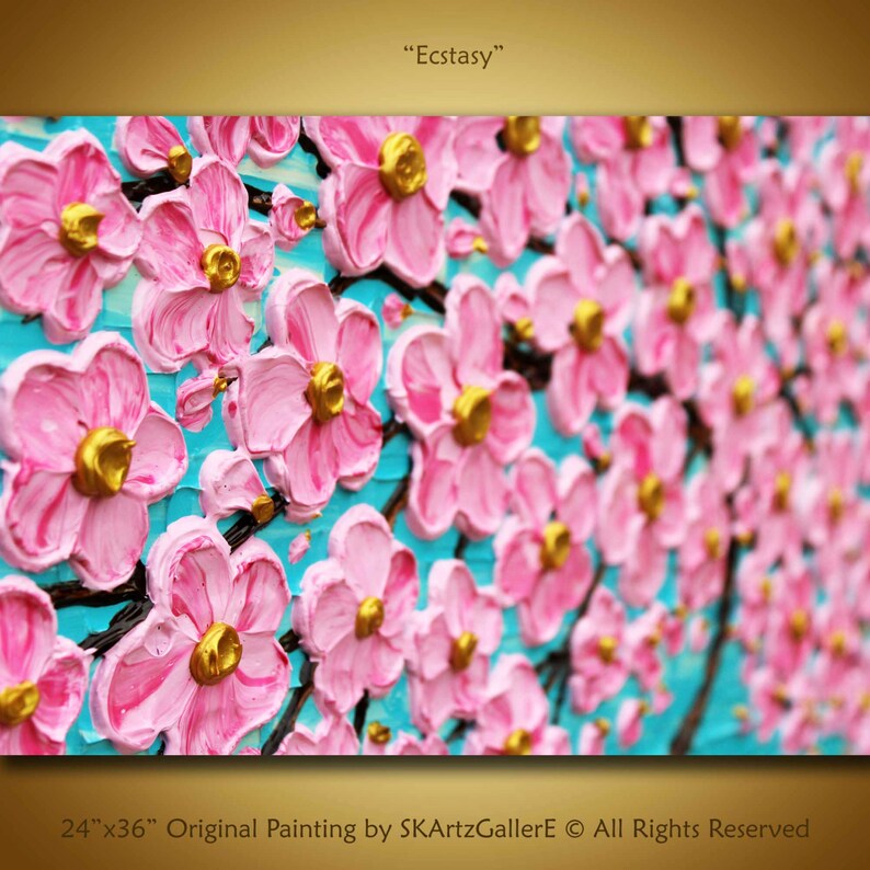 Large Floral Tree Pink Flowers Art Textured Floral Canvas Pink ...