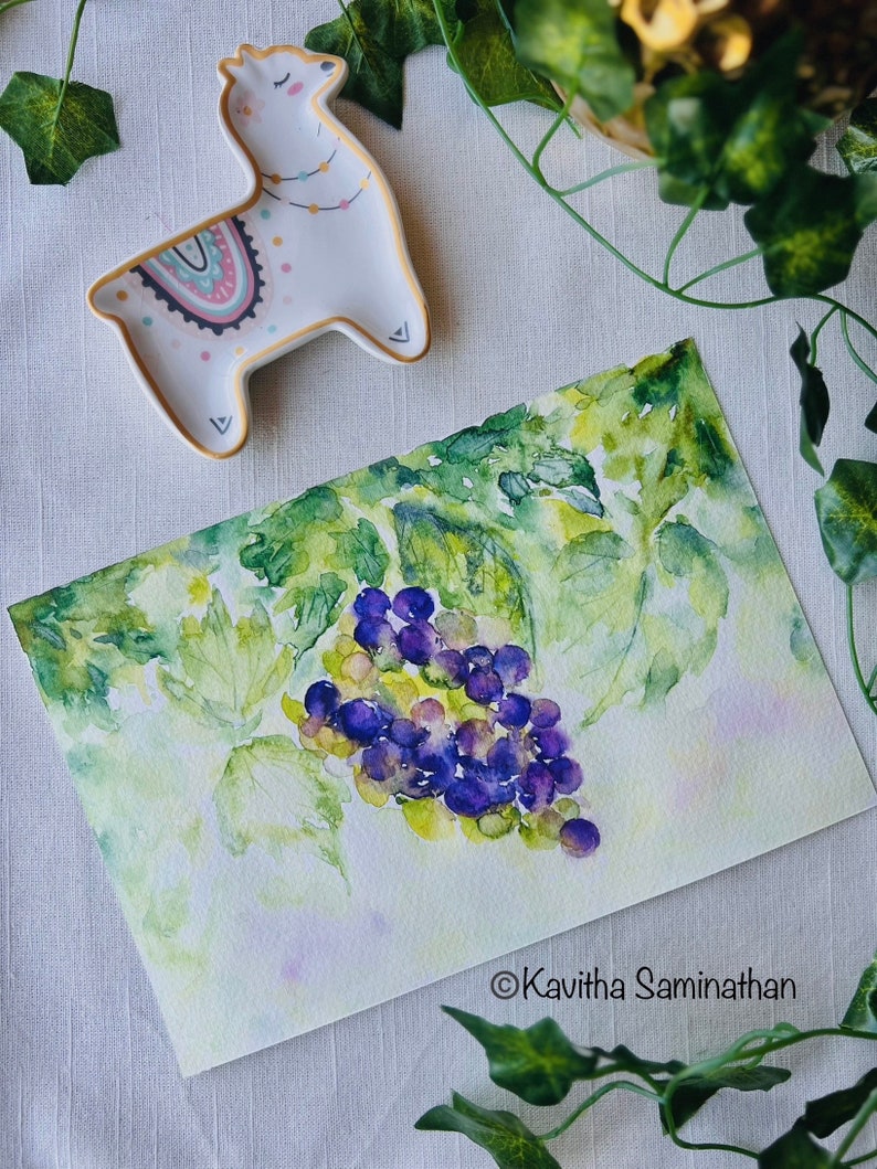 Original Grape Vine Watercolor Painting, Loose Impressionistic Art (6x9 ...