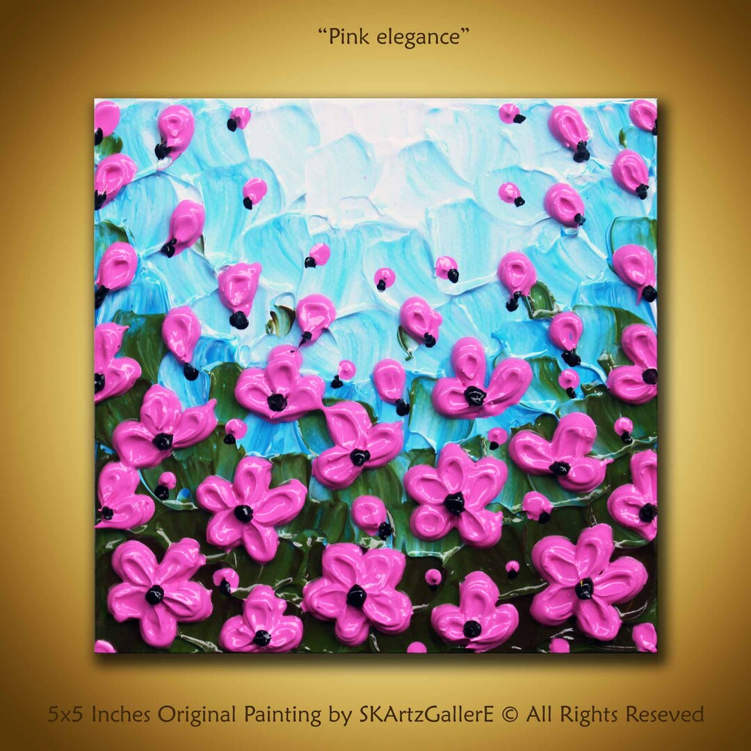 Mini Canvas Art Pink Flower Canvas Original Painting Pink - Etsy