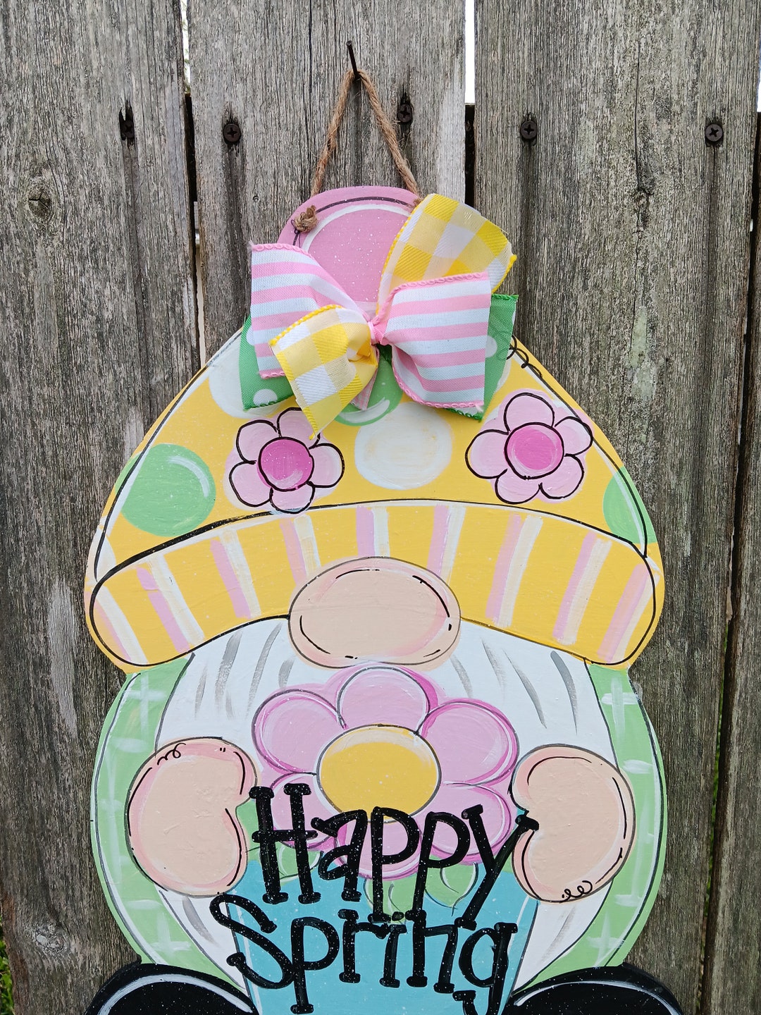 Spring Door Hanger, Gnome Door Hanger, Wood Door Hanger, Farmhouse ...