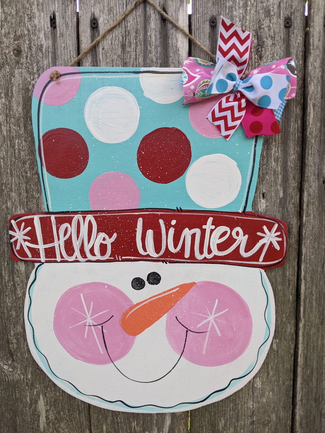 Snowman Door Hanger, Winter Door Hanger, Winter Decor, Wood Door Hanger ...
