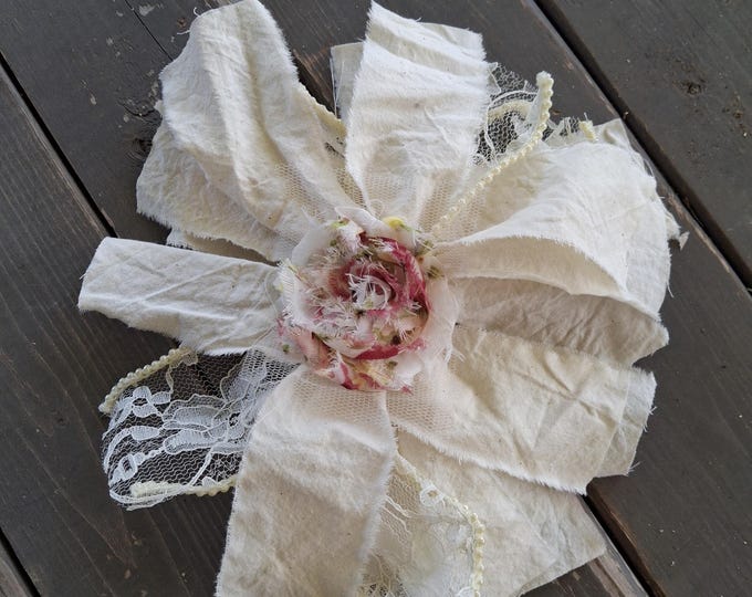 Rag Bow, Vintage Fabric Rag Bow, Primitive Rag Bow, Wreath Adornment ...