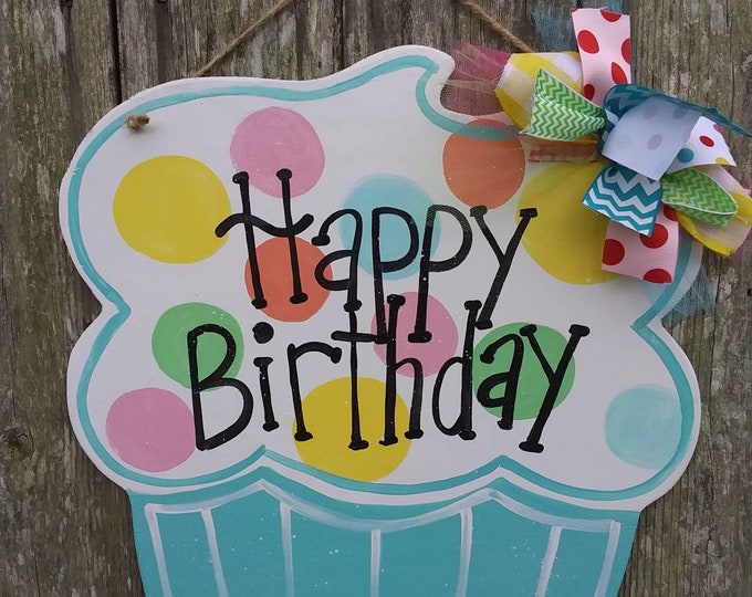 Happy Birthday Door Hanger, Birthday Cupcake Door Hanger, Birthday ...
