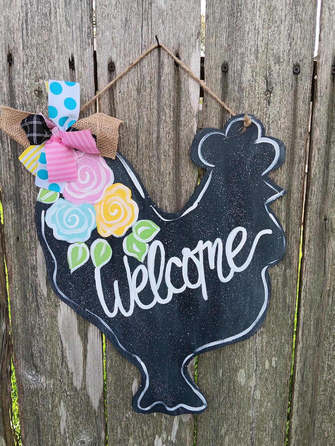 Rooster Door Hanger, Rooster Welcome Sign, Farmhouse Decor, Black Rooster , Rooster Decor ...