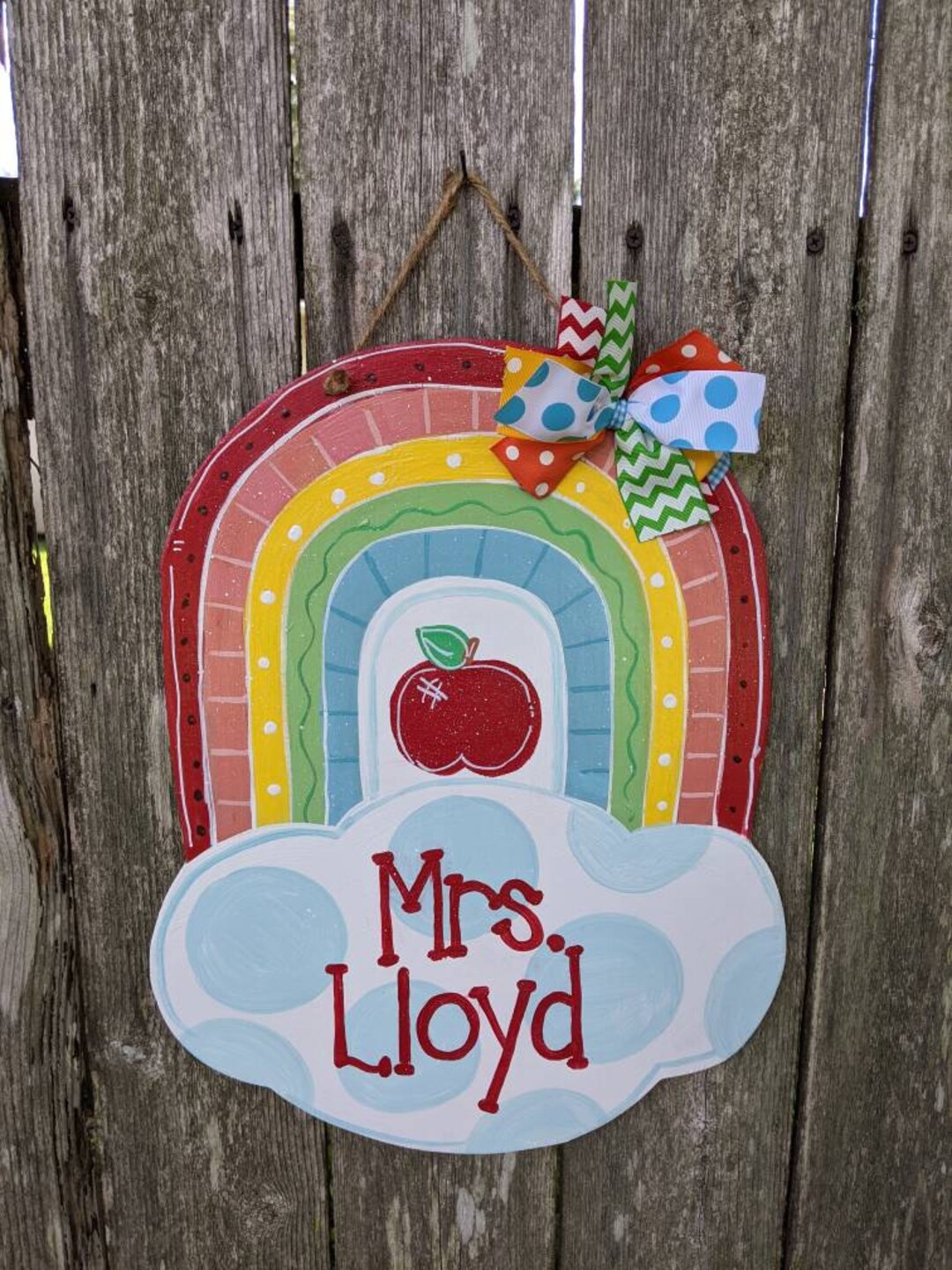 Teacher Door Hanger, Classroom Decor, Personalized Door Hanger, Rainbow ...