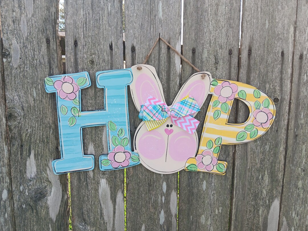 Easter Door Hanger, Bunny Door Hanger, Wood Door Hanger, Hop Door ...