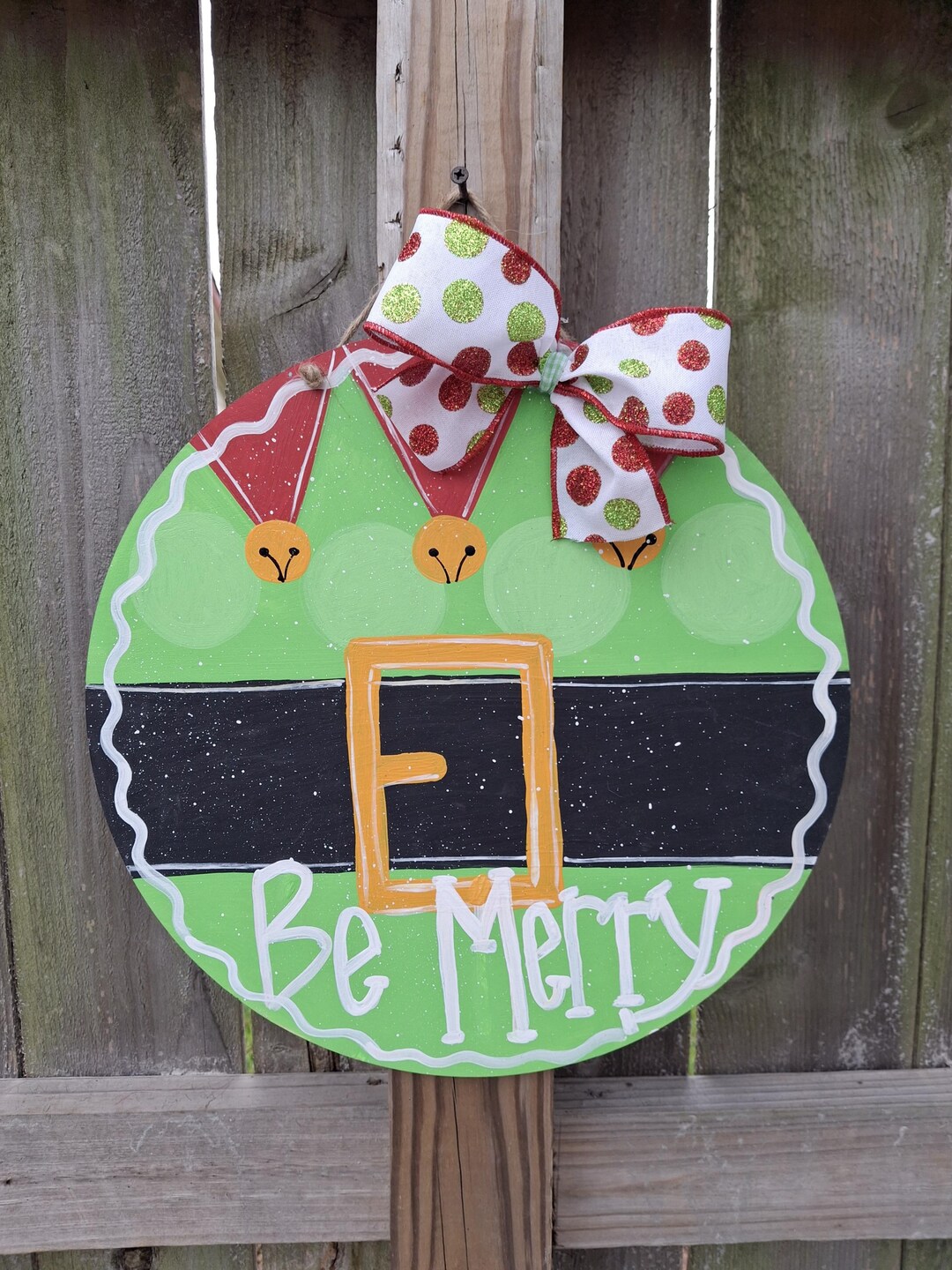 Christmas Door Hanger, Elf Door Hanger, Christmas Decor, Circle Door ...