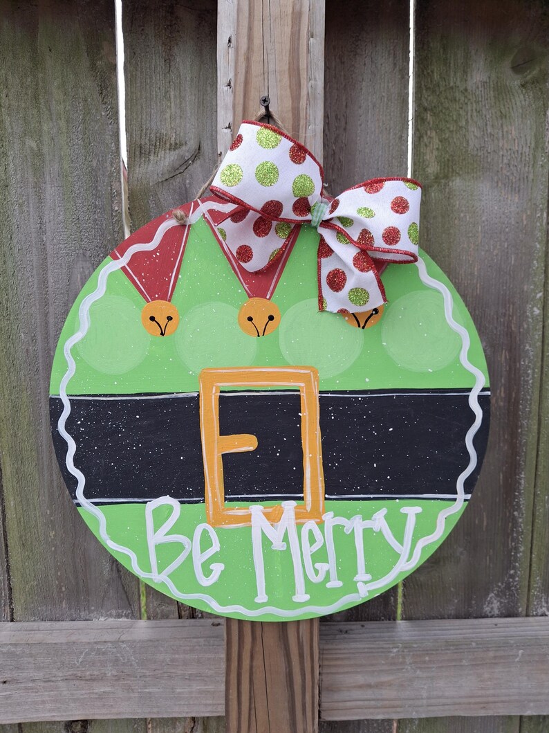 Christmas Door Hanger, Elf Door Hanger, Christmas Decor, Circle Door ...