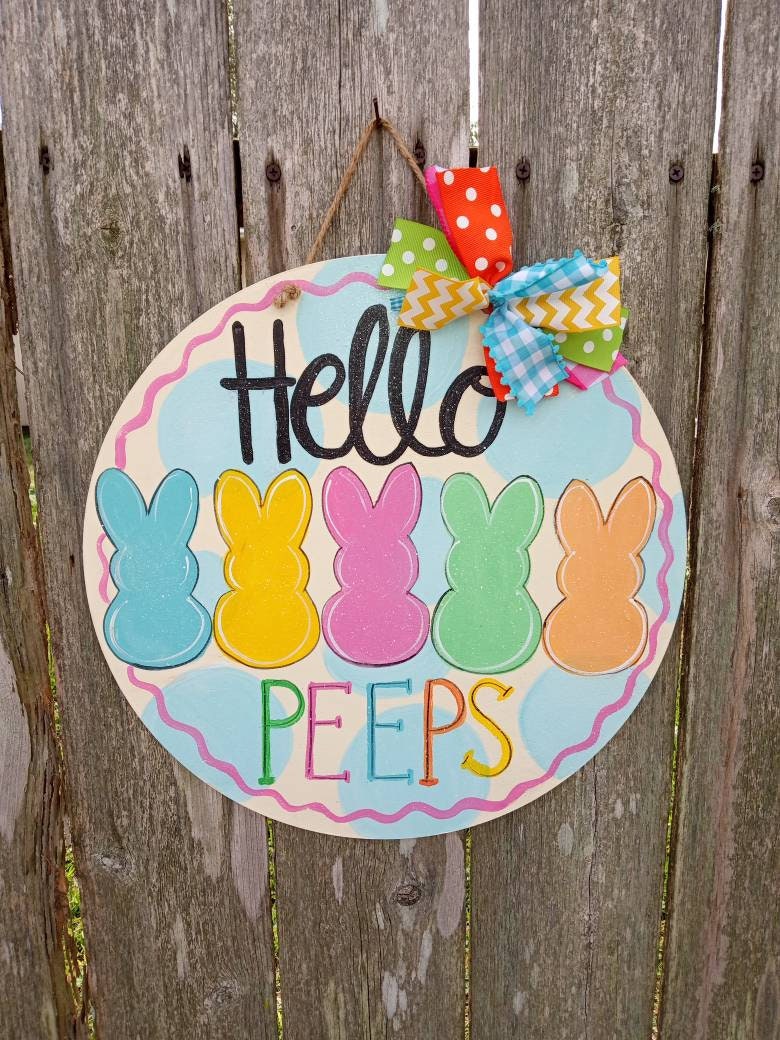 Easter Door Hanger, Easter Decor, Easter Peeps Door Hanger, Welcome ...