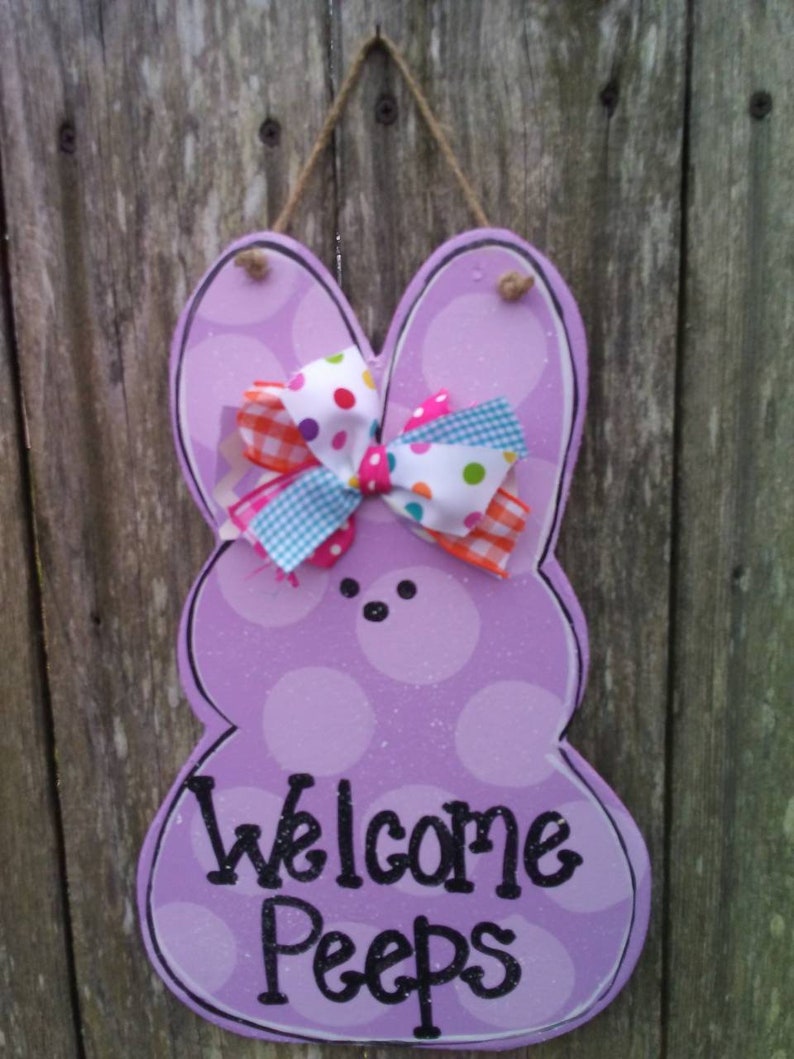 Easter Door Hanger , 14.5" Tall Peeps Door Hanger, Bunny Door Hanger ...