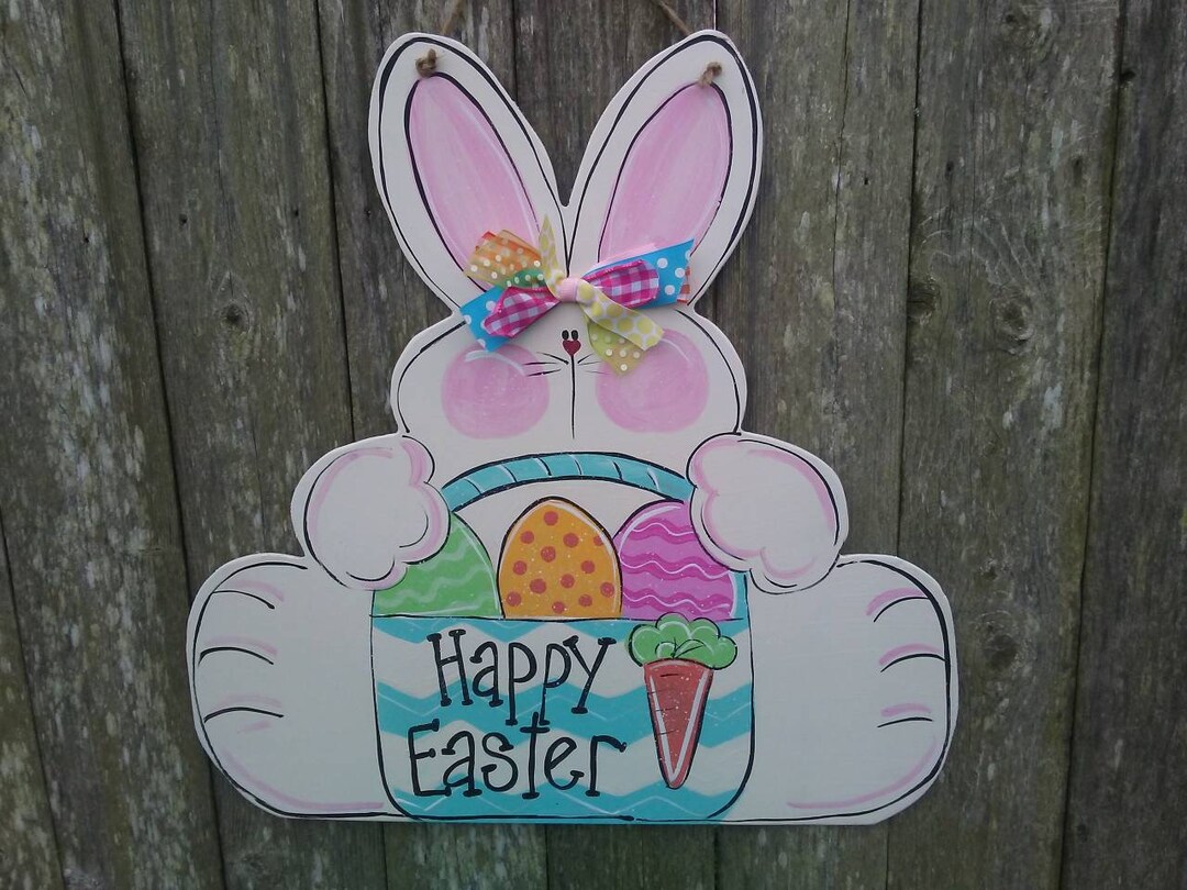 Happy Easter Bunny Door Hanger, Wood Door Hanger, Easter Door Hanger ...