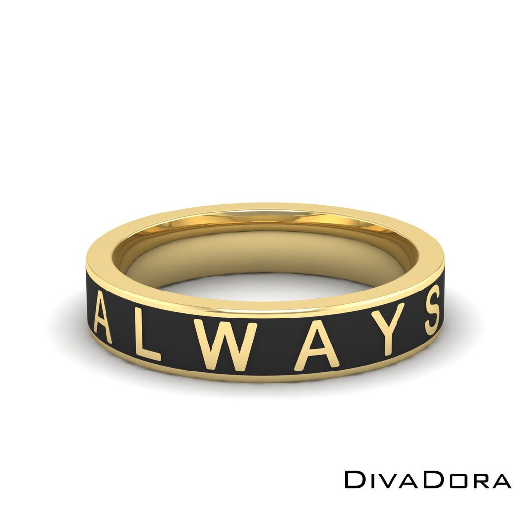 14K Solid Gold Enamel Ring, Custom Writing and Enamel Color, Always ...