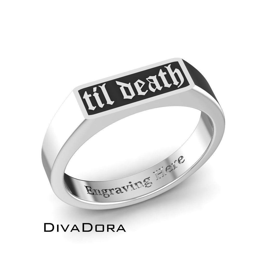 Silver Til Death Signet Ring, Multiple Sizes, Custom Writing and Enamel ...