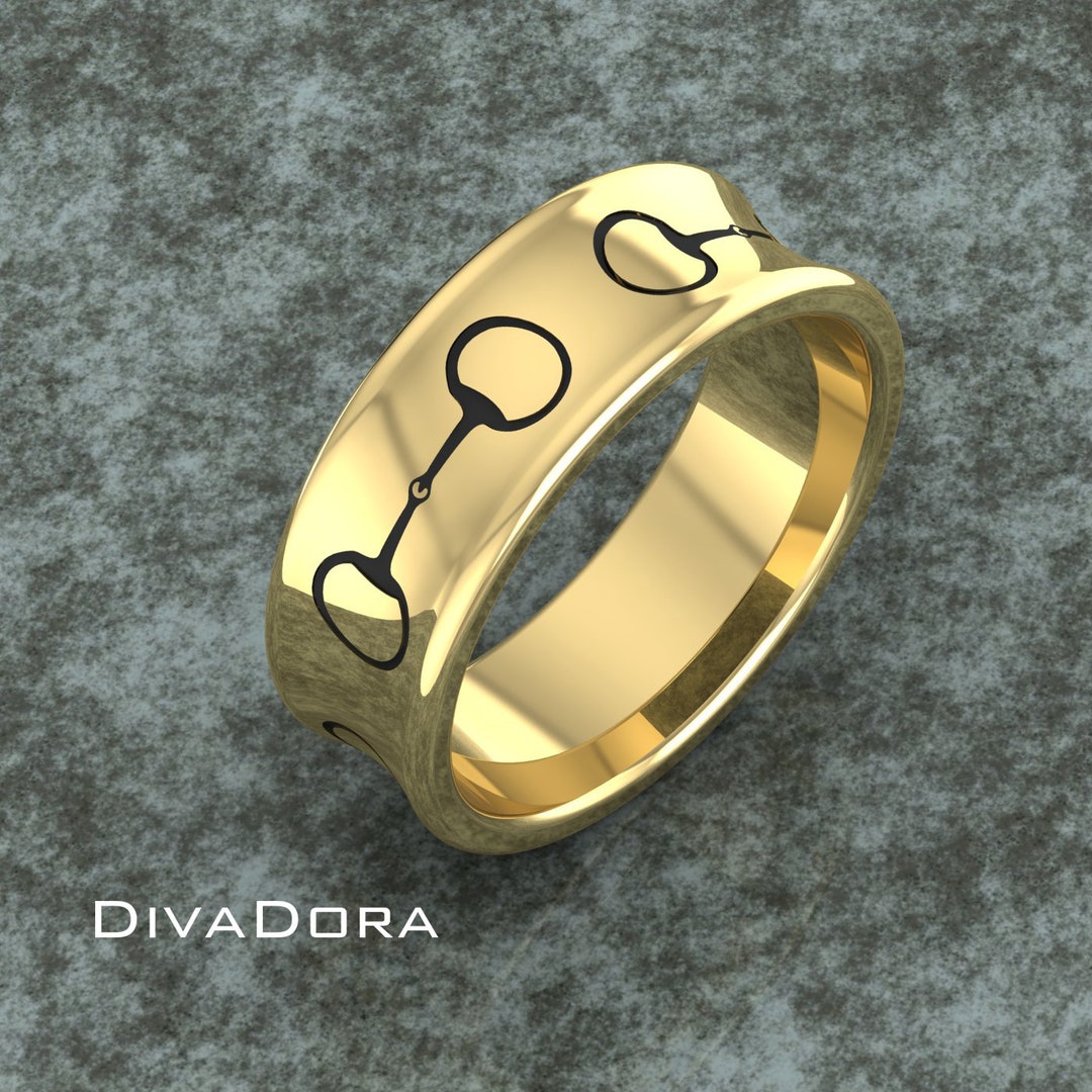 14K Solid Gold Enamel Band, Custom Horse Bits Pattern, Any Pattern ...
