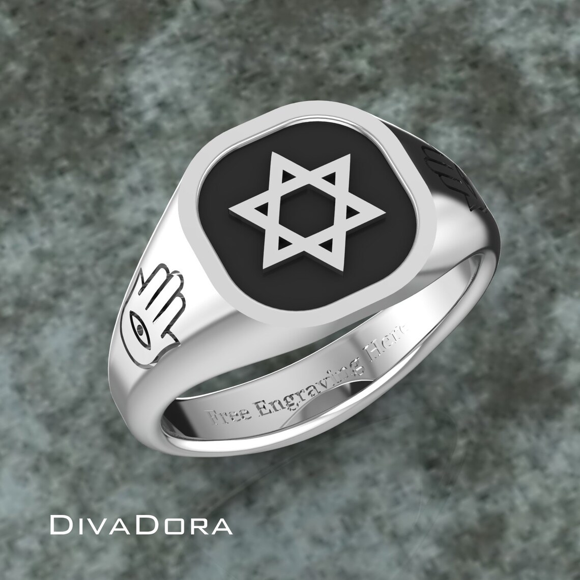 Silver Hebrew Rounded Signet Ring, Personalized, Free Custom Engraving ...