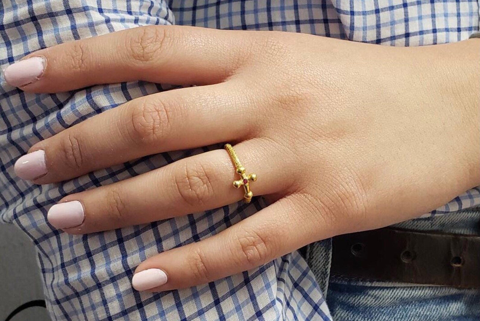 24K Pure Gold & Ruby Cross Ring, Christian Ring, Cross Dainty Ring, 24 ...