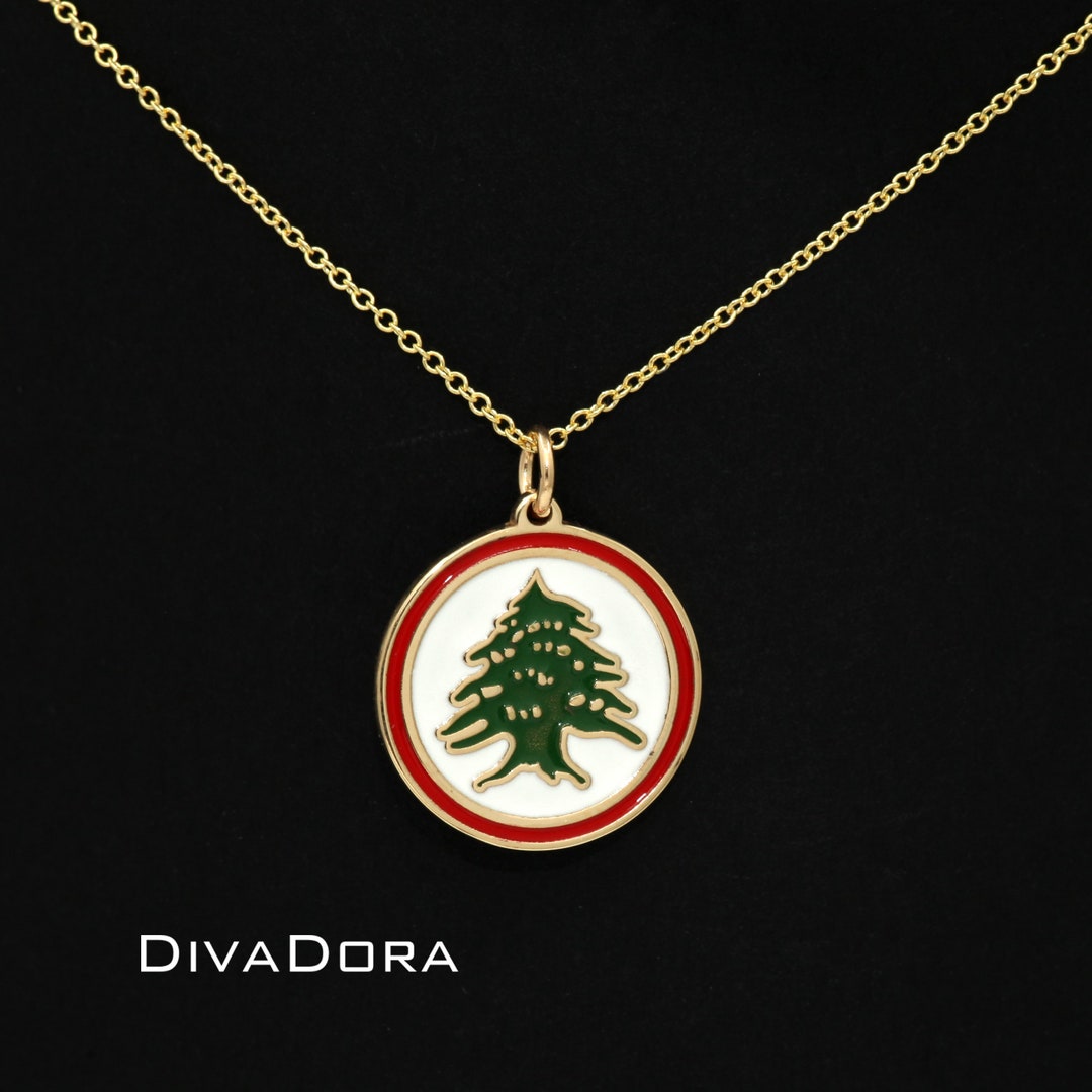 14K Solid Gold Lebanese Flag Necklace, Enamel Lebanon Flag, Patriotic ...