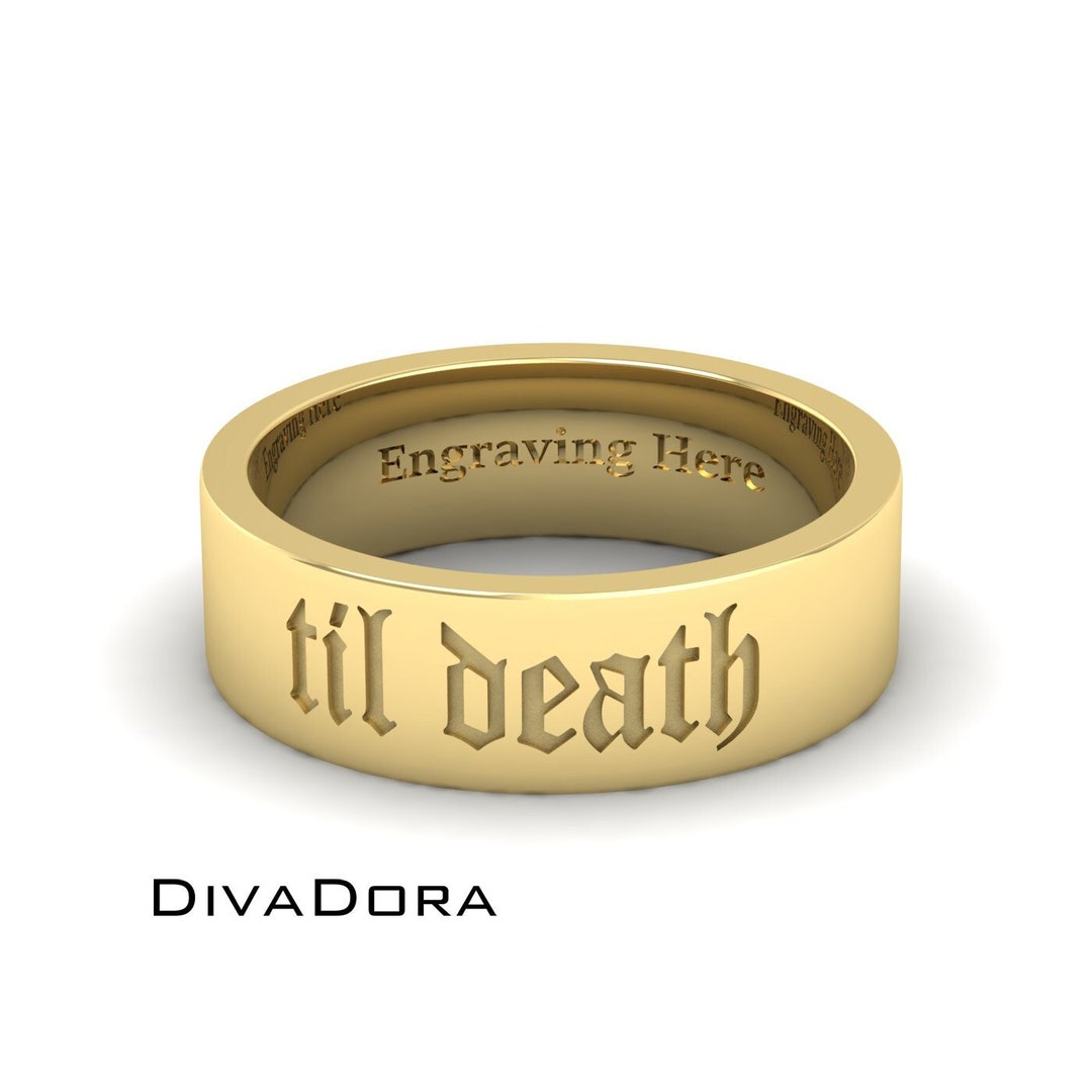 14K Solid Gold Till Death Custom Wedding Band, 6mm Wide, Free Engraving ...