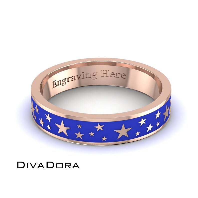 14K Solid Gold Stars Enamel Ring, Custom Design and Enamel Color, Star ...