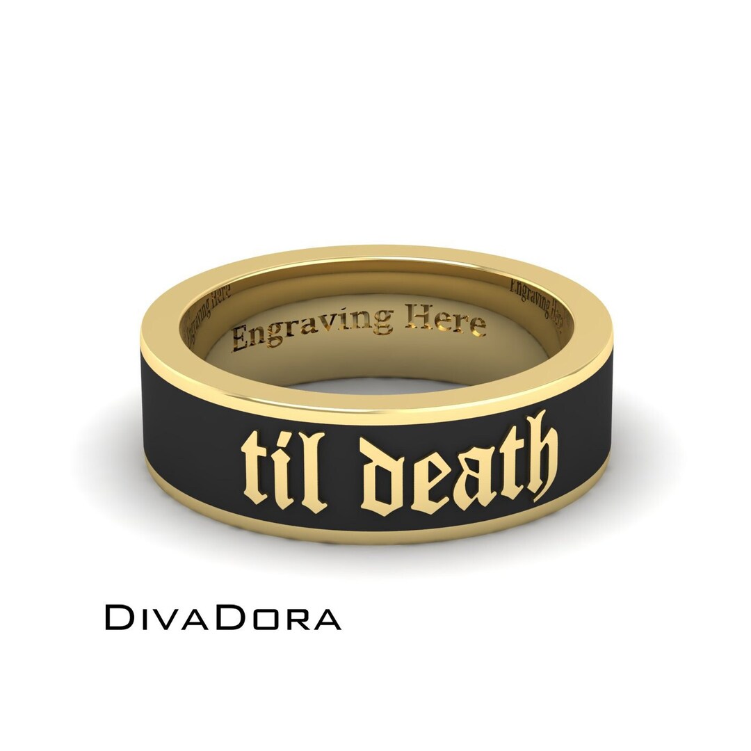 14K Solid Gold Enamel Til Death Ring, Custom Writing and Enamel Color ...