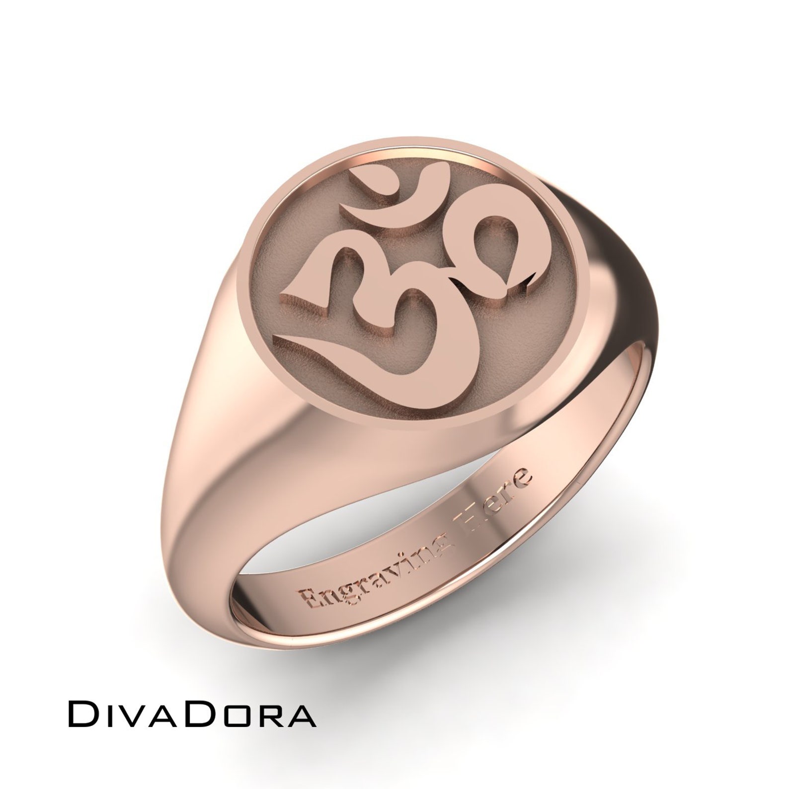 14K Solid Gold Hindu Om Signet Ring, Free Laser Engraving, Silver or ...