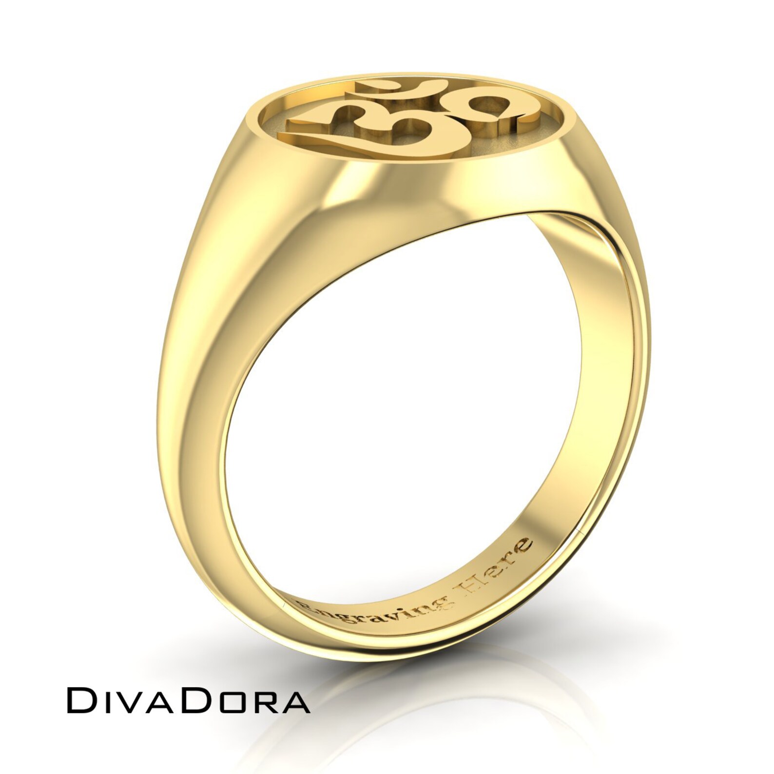 14K Solid Gold Hindu Om Signet Ring, Free Laser Engraving, Silver or ...