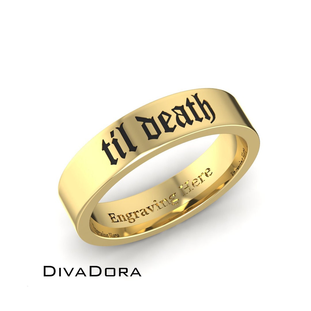 14K Solid Gold Enameled Til Death Ring, Custom Writing and Enamel Color ...