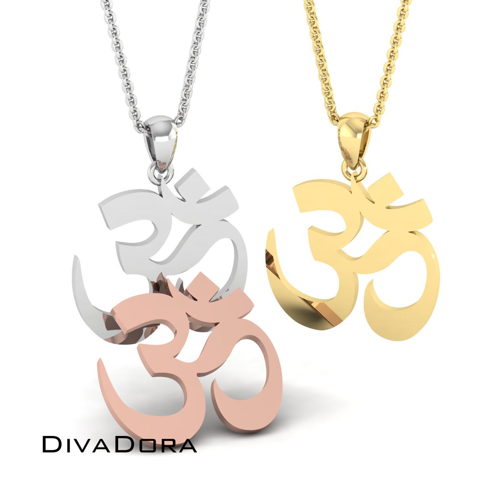 14K Solid Gold Hindu Om Pendant, Chakra, Spirituality, Silver or Gold ...